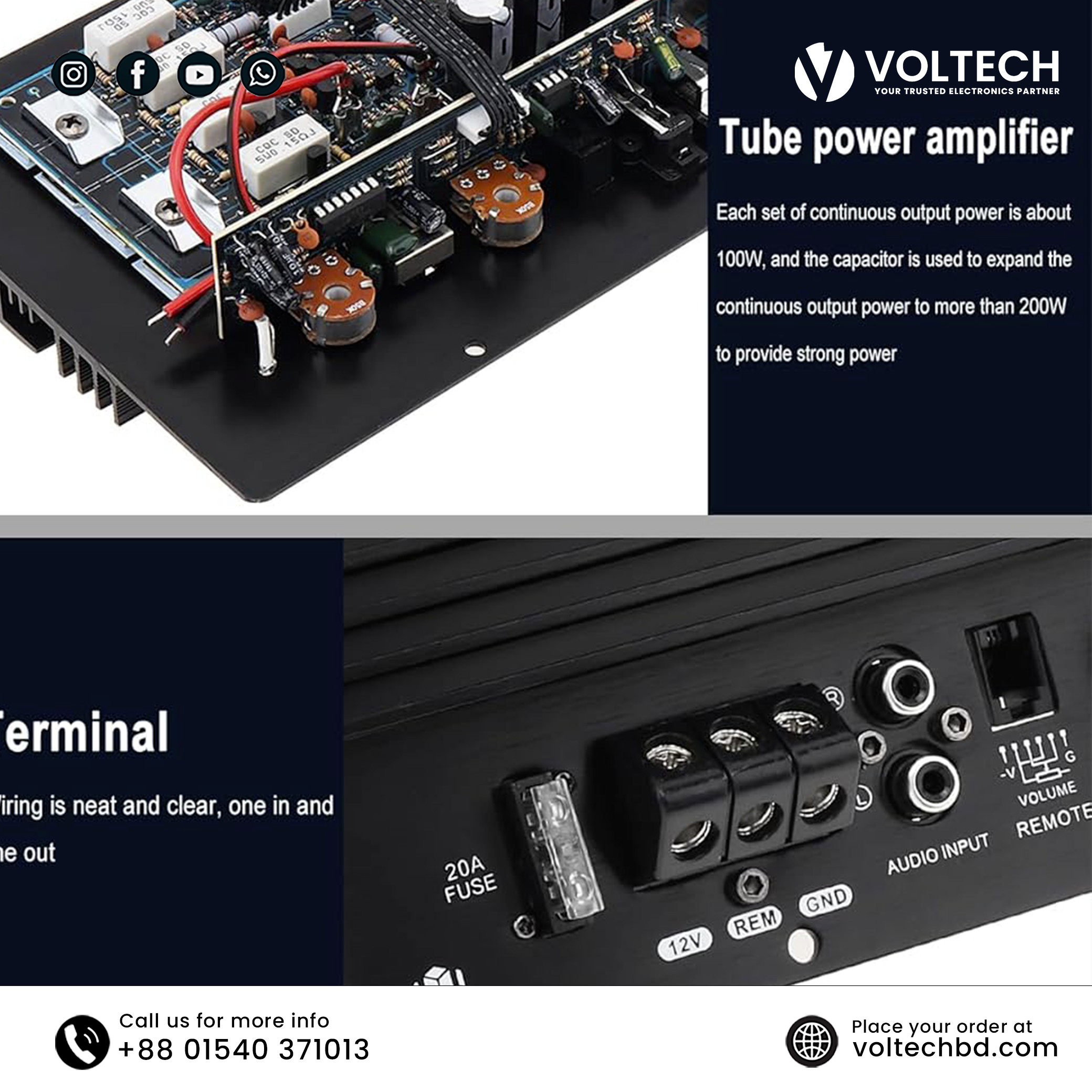 PA80D Car Amplifier 1000W – High Power Audio Performance | Voltech ...