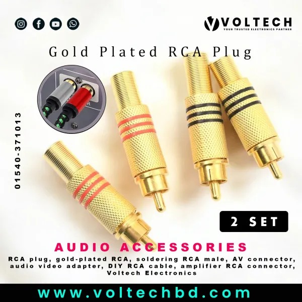 Gold Plated RCA Plug (2 Pair) – Soldering Type AV to RCA Male Connector ...