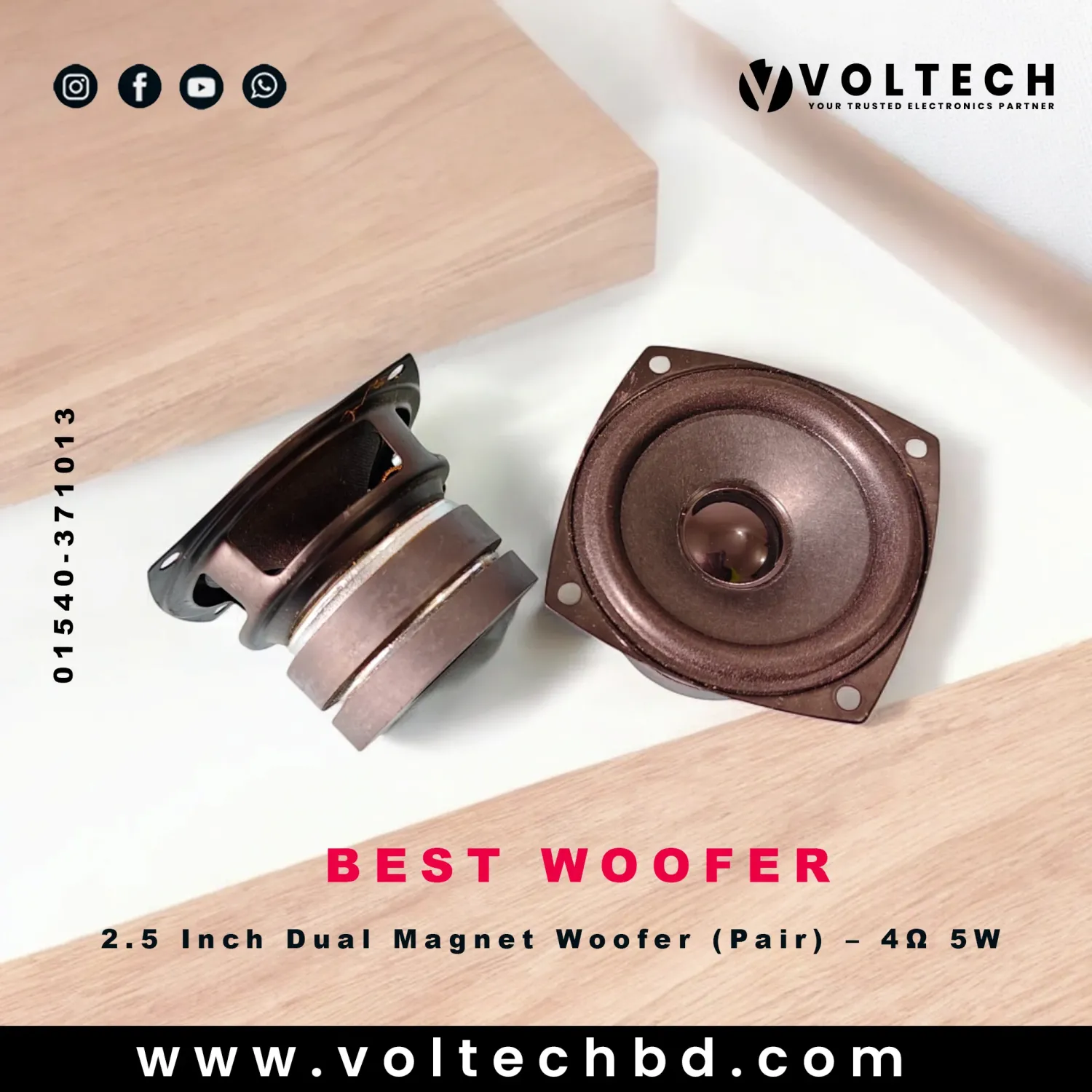 2.5 Inch Dual Magnet Woofer (Pair) – 4Ω 5W | Strong Bass | Voltech ...