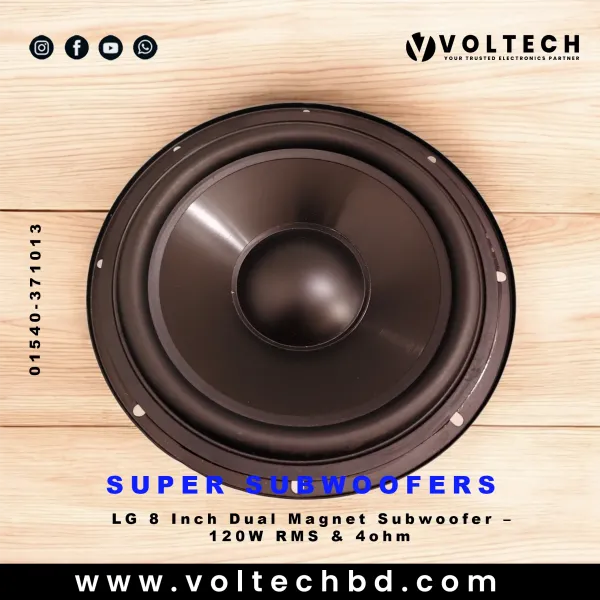 LG 8 Inch Dual Magnet Subwoofer – 120W RMS | 4Ω Heavy Bass Woofer for ...